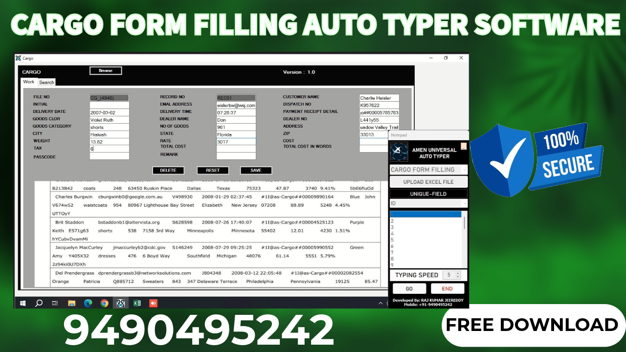 CARGO FORM FILLING AUTO TYPER SOFTWARE NO. 01 BEST & ACCURATE